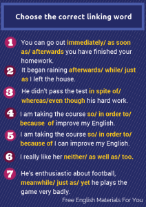 Linking words – test – Free English Materials For You